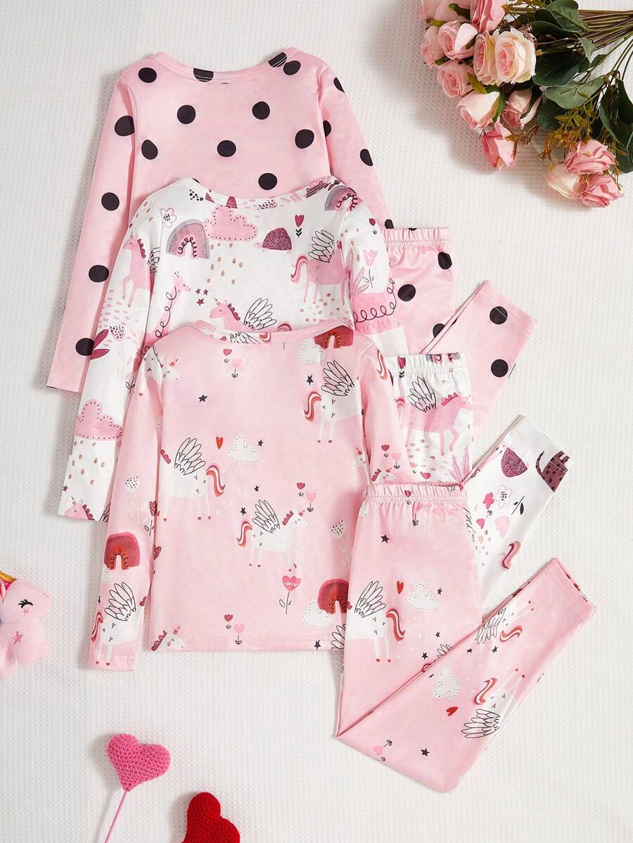 SHEIN Girls Pajamas 2-Piece Set, Unicorn Printed Tight-Fitting Long ...