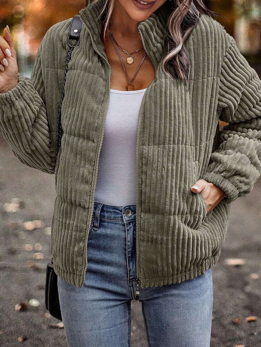 SHEIN LUNE Women Winter Clothes Jacket Zip Up Stand Collar Thermal ...