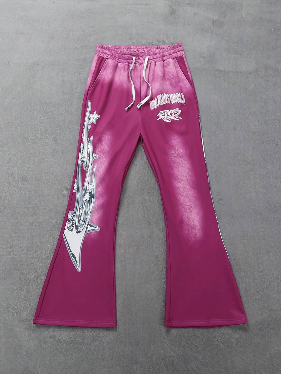 PAVTROS Street Style Men's Flame Print Flare Leg Sweatpants,Manfinity ...