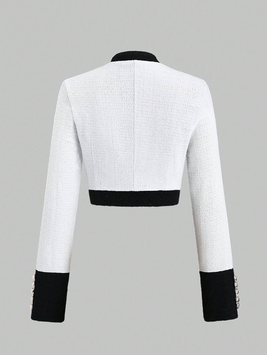 SHEIN EZwear Women's Classic Black And White Long Sleeve Open Front ...