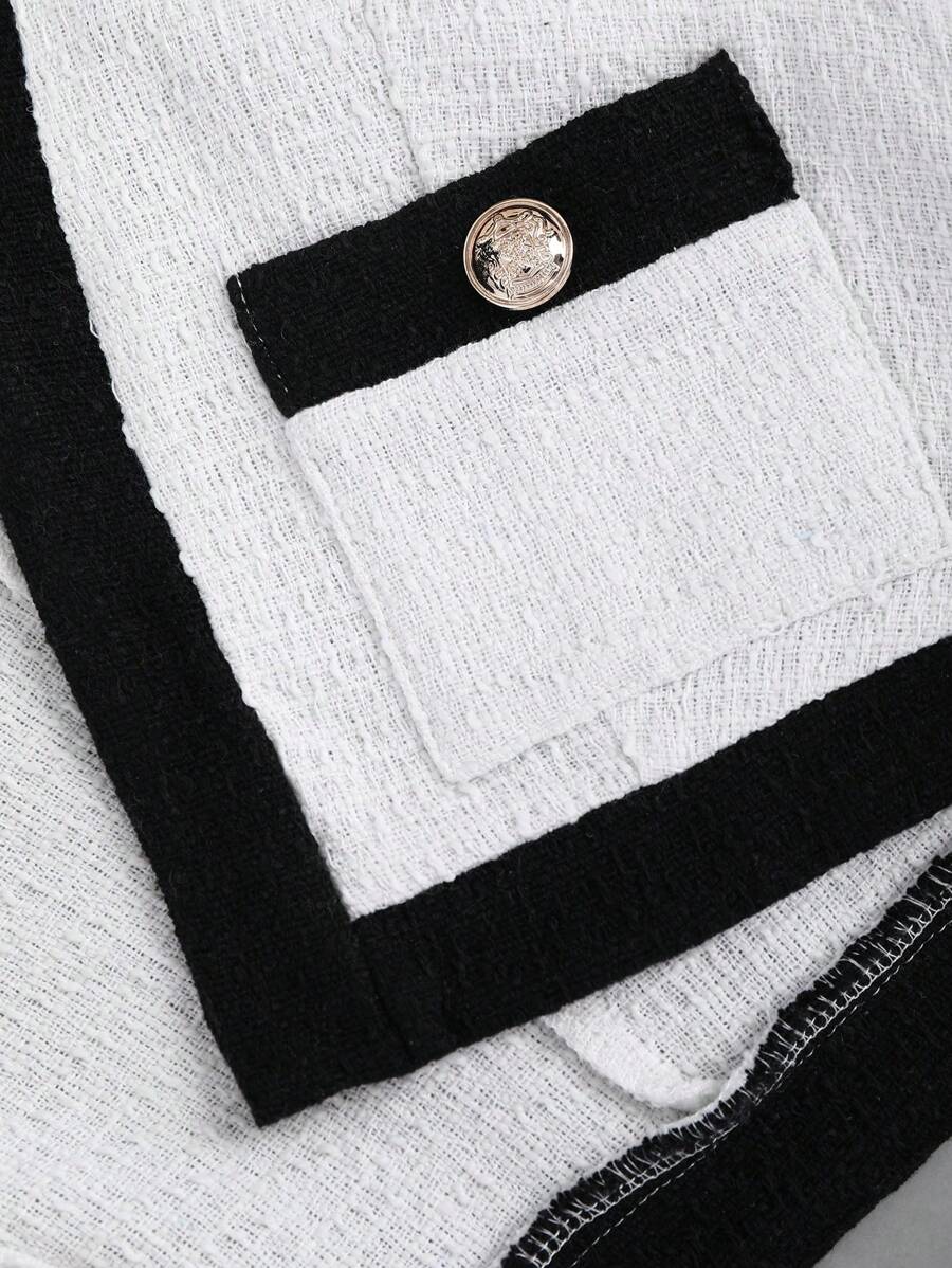 SHEIN MOOSTA Women's Classic Black And White Long Sleeve Open Front ...