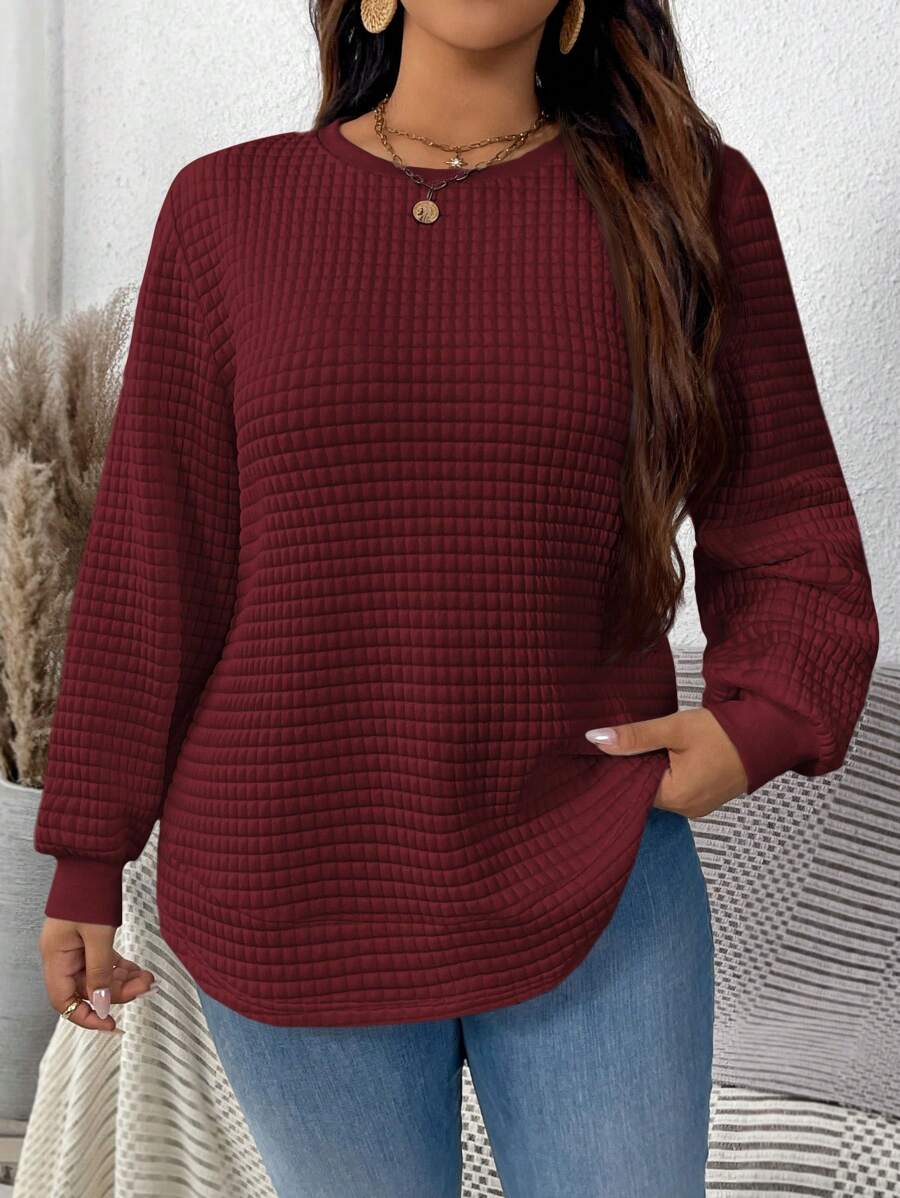 SHEIN LUNE Plus Size Women Casual Solid Color Textured Fabric Pullover Sweatshirt for Sale ...