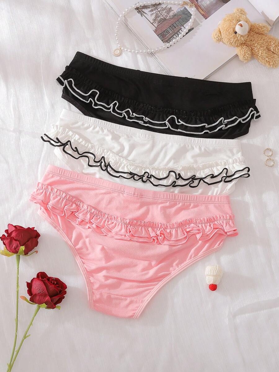 3pcs Set Teenager Girls Cute Ruffle/Frill Edge, Bow Decor Bloomer ...