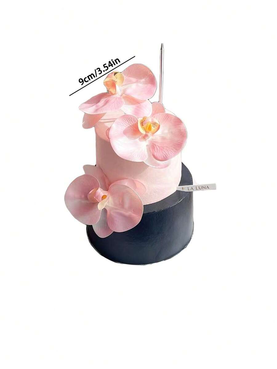 3pcs Orchid Cake Topper, Artificial Flowers Cake Topper, Birthday Cake ...