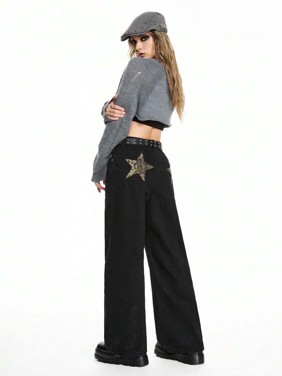 ROMWE Grunge Punk Y2K Chilling Star Print Super Low Rise Loose Straight Leg Jeans | SHEIN EUR
