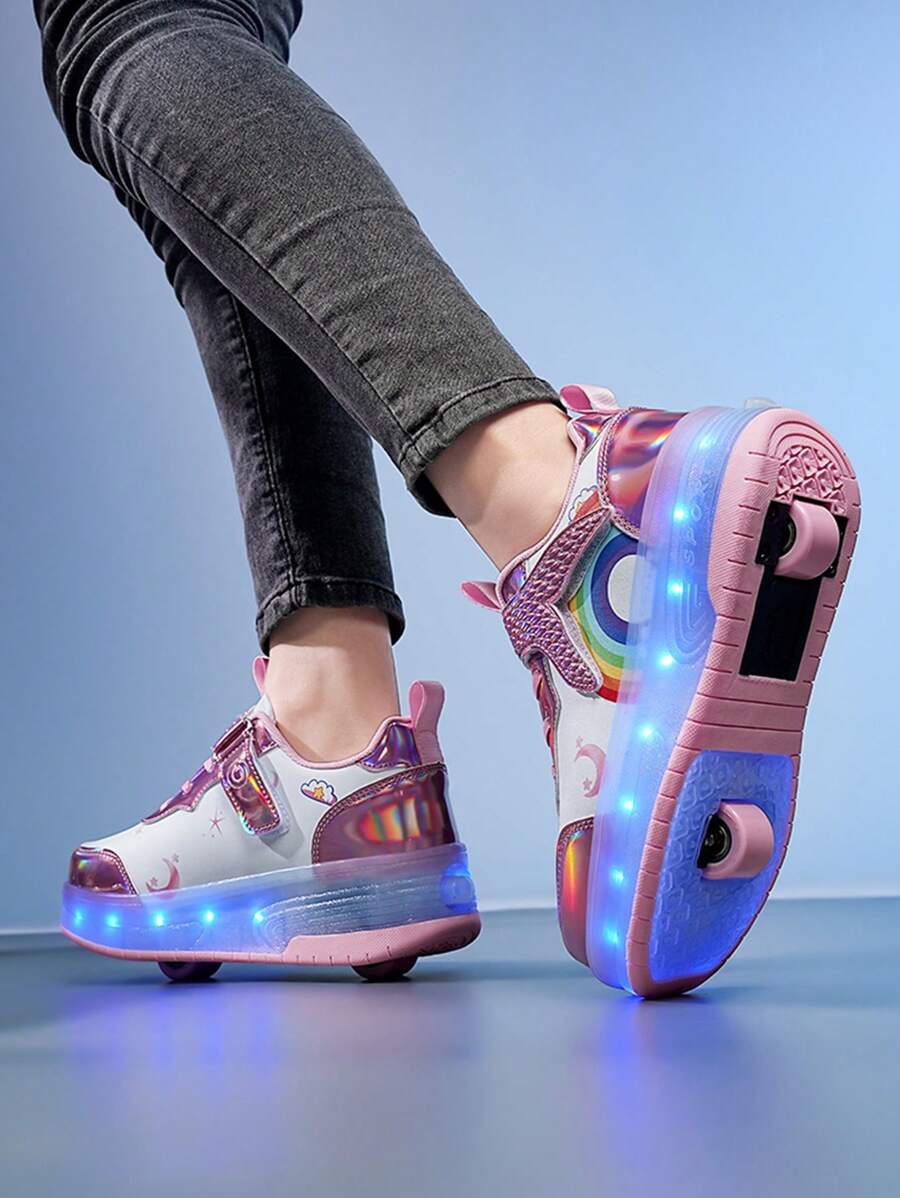 Kids Autumn/Winter LED Chargeable Multi-Mode Rainbow Pattern Roller ...