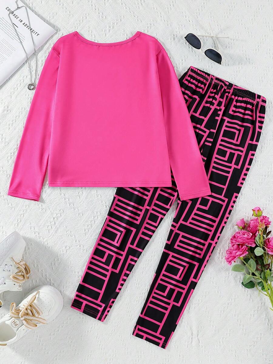 Tween Girl Casual Round Neck People Graphic Print Long Sleeve Top And ...