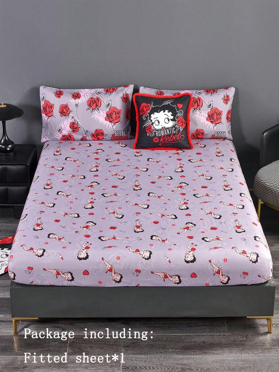 Betty Boop x SHEIN Character Cartoon And Rose Floral Lip Full-Print ...