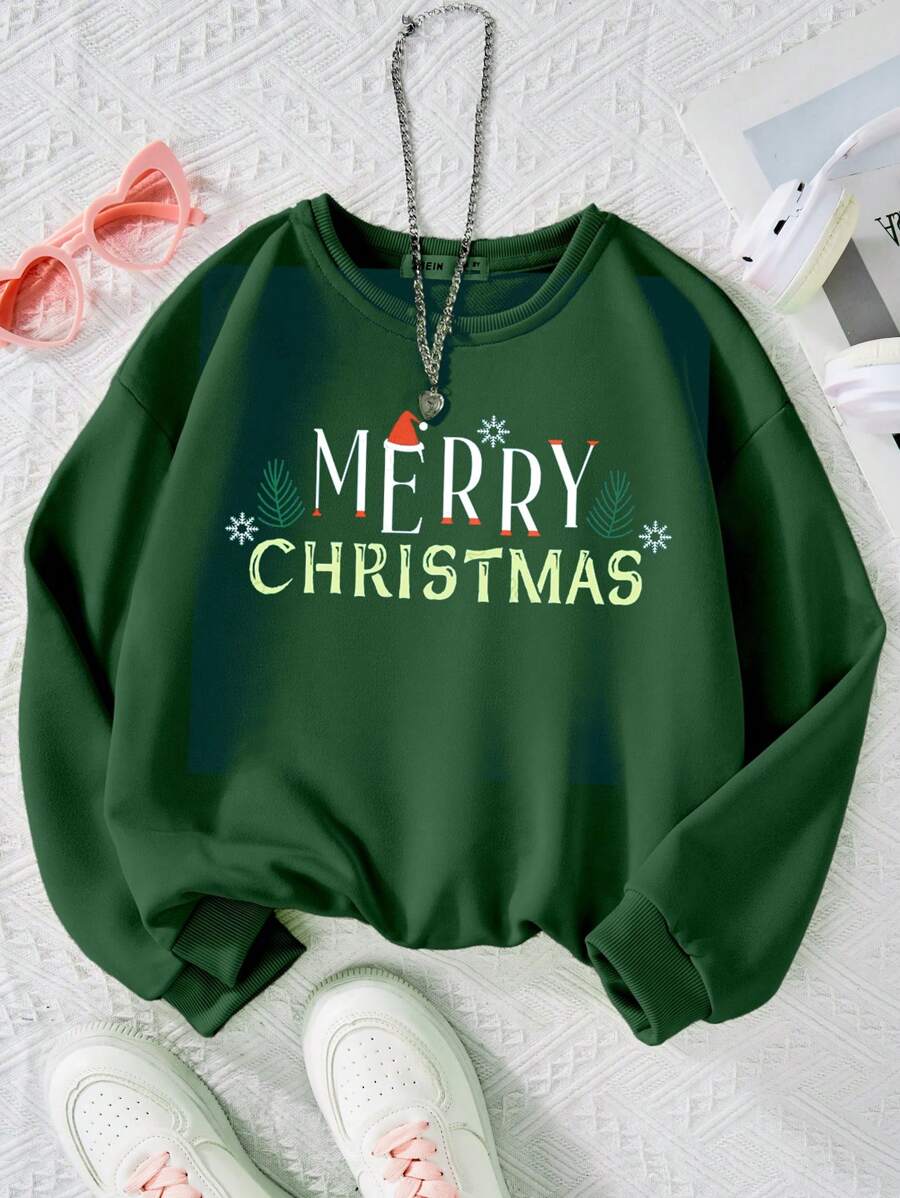 SHEIN Explorewe Youth Minimalist Christmas Tree Line Drawing English ...