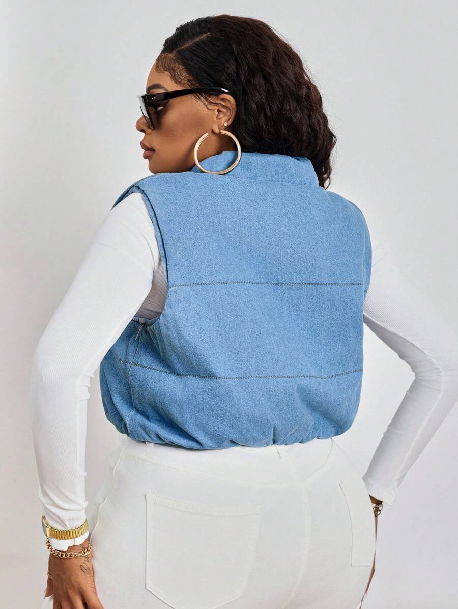 Shein Ezwear Plus Size Denim Vest With Thermal Lined Thick And Warm Cropped Blue Shein Usa