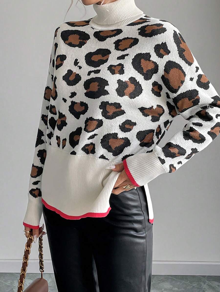 SHEIN Frenchy Leopard Print Pullover Sweater Top, Loose For Autumn ...