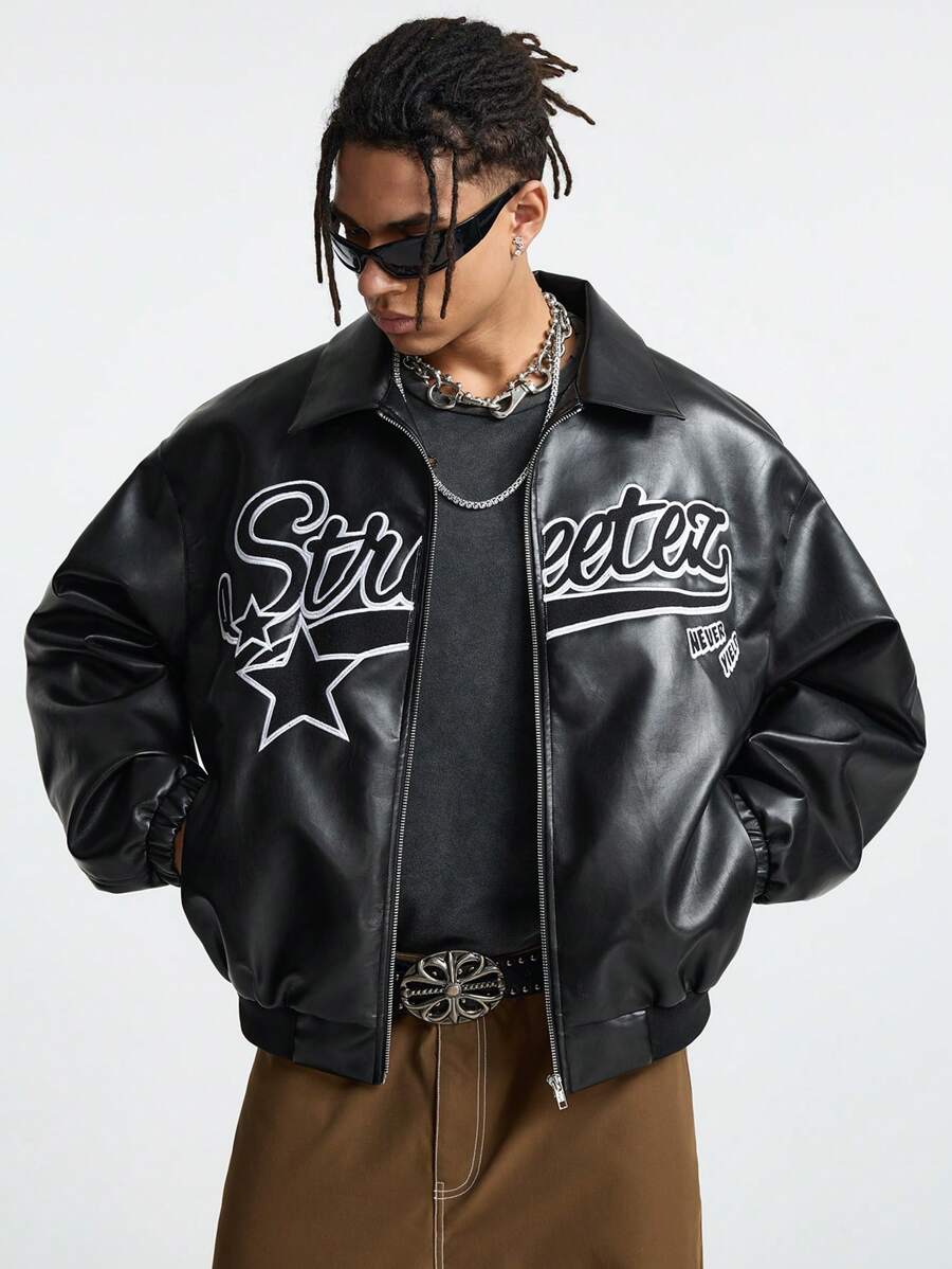 Manfinity StreetEZ Men's Autumn Letter Pattern Long Sleeve Zip-Up ...