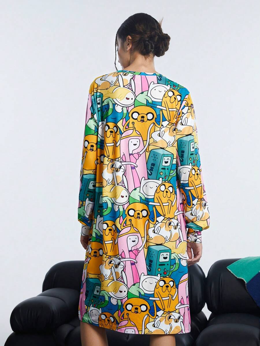 ADVENTURE TIME X SHEIN Women Full Print Drop Shoulder Loose Nightgown ...