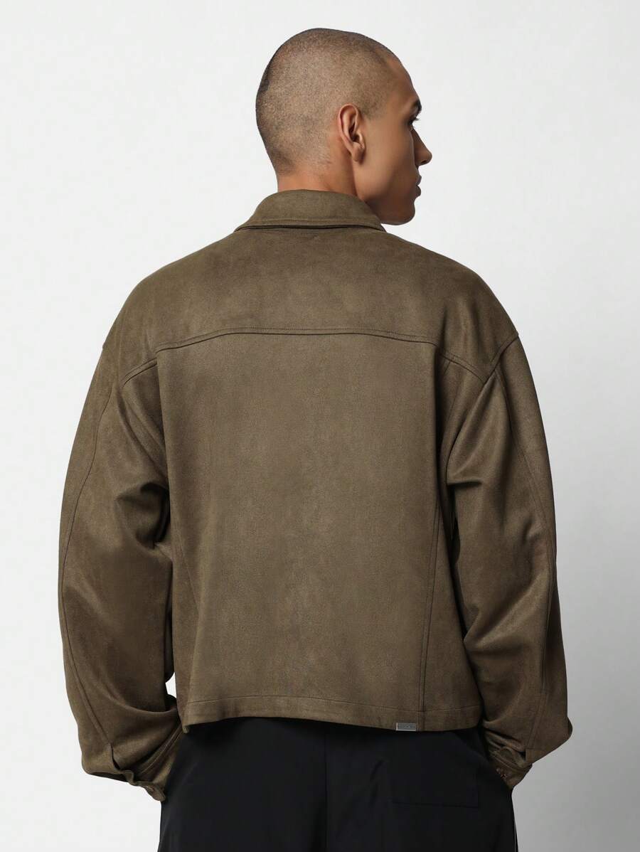 SUMWON Irish-Inspired Military Work Jacket With Star Embroidery Suede ...