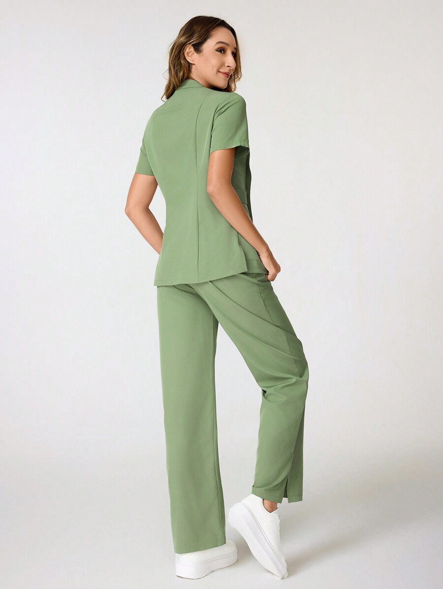 SHEIN TaskFit Minimalist Stand Collar Button Front Shirt And Pants ...