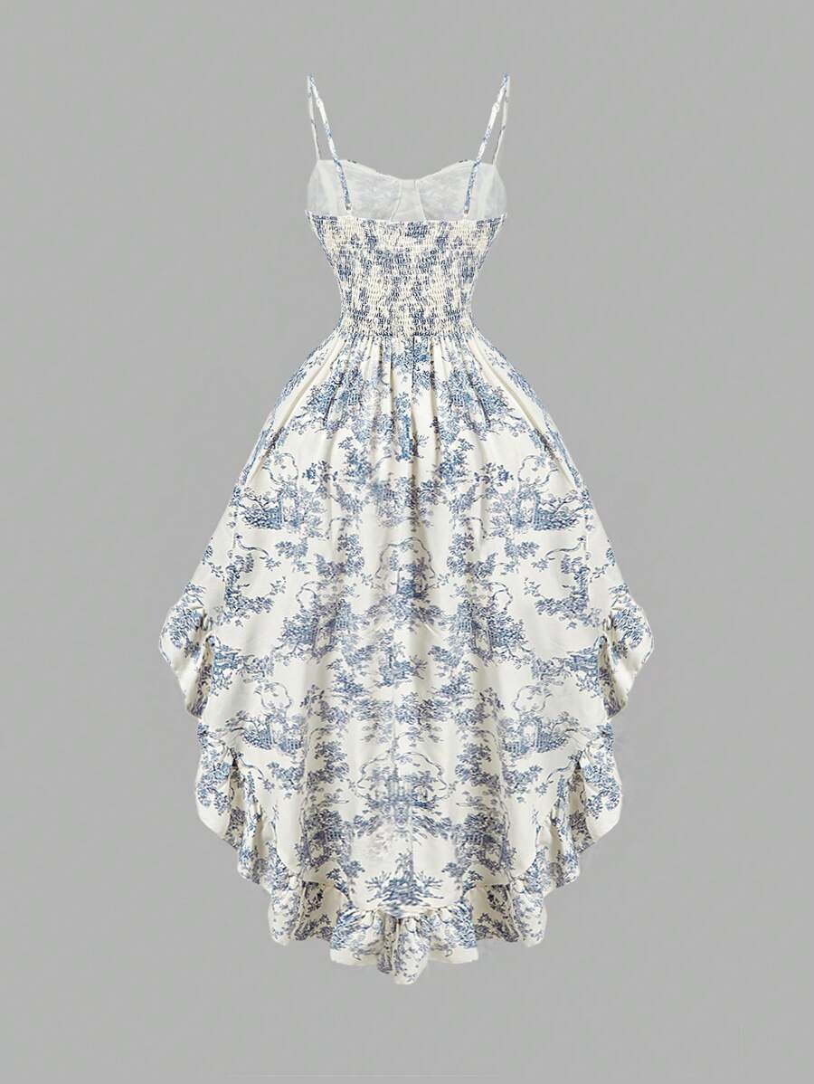 SHEIN MOD Vestido con estampado floral, parte delantera corta, parte ...