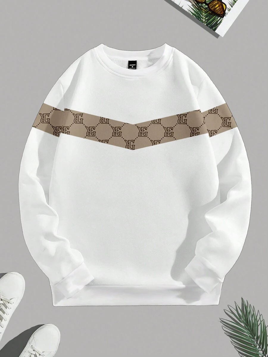 Manfinity Hypemode Men's V-Shape Color Block Print Sweatshirt,White ...