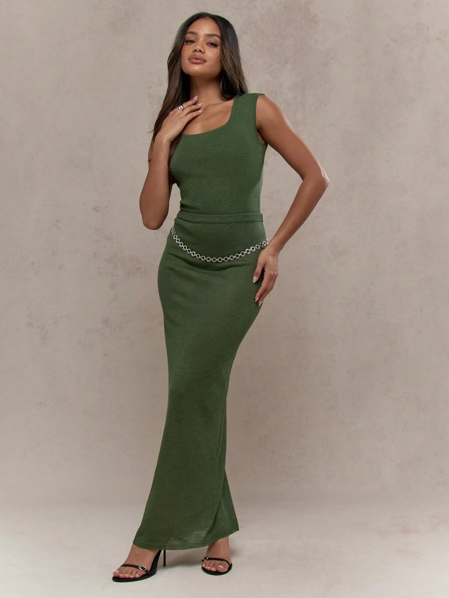 MISSGUIDED Elegant Irish-Themed Square Neck Bodycon Maxi Dress Co-Ord ...