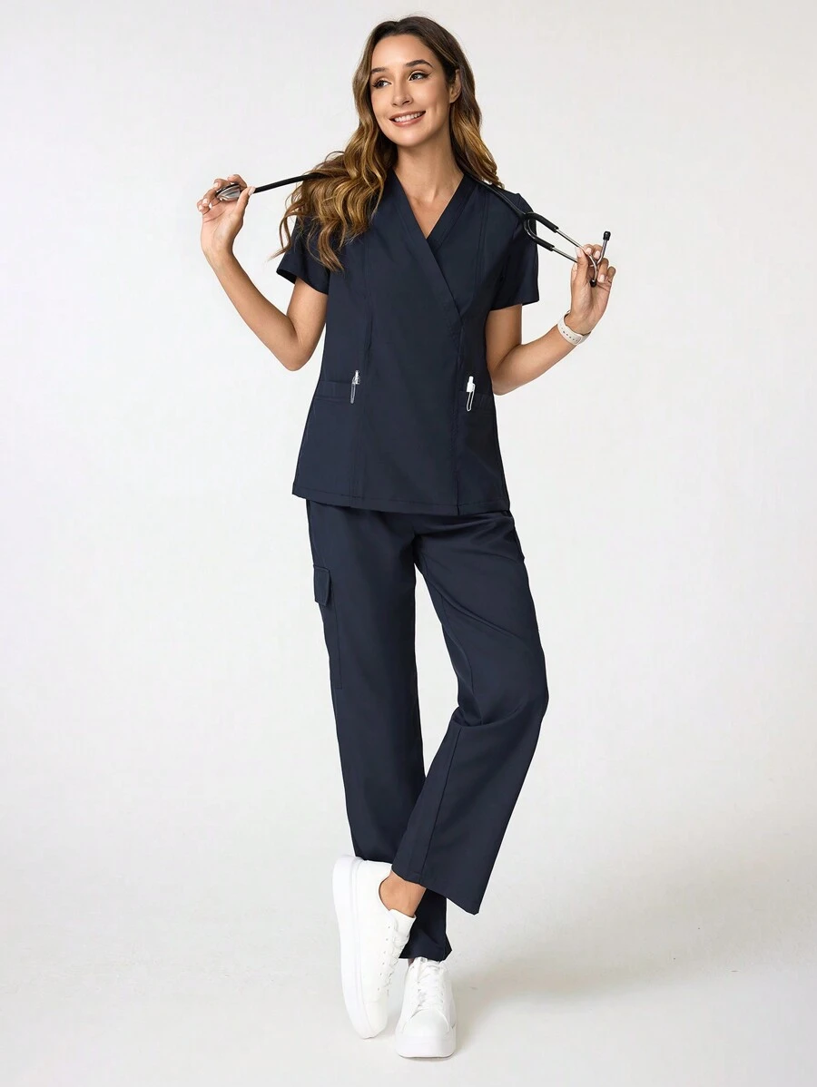 SHEIN TaskFit Women Short Sleeve Scrub Set, Work Uniform For Doctors ...