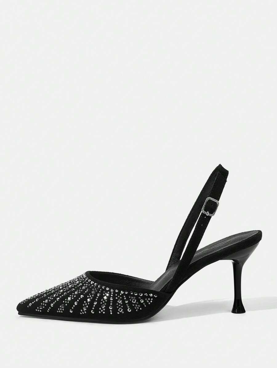 CUCCOO TILAWA Pointed Toe High Heel Closed Toe Full Rhinestone Lady Backless Sandals, Sexy For ...