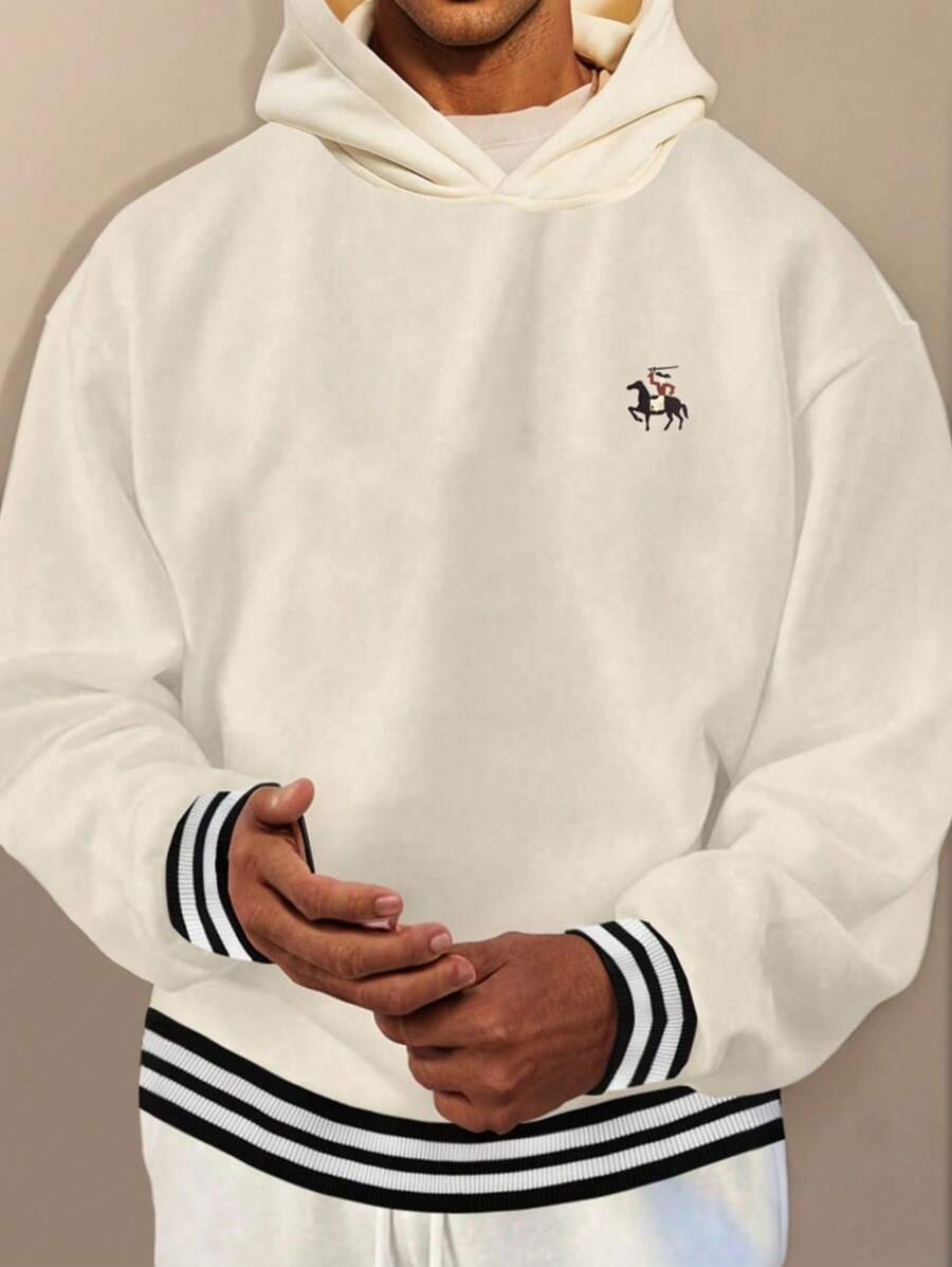 Manfinity Hypemode Men's Casual Striped Knight Print Long Sleeve Hooded Sweatshirt, Autumn ...