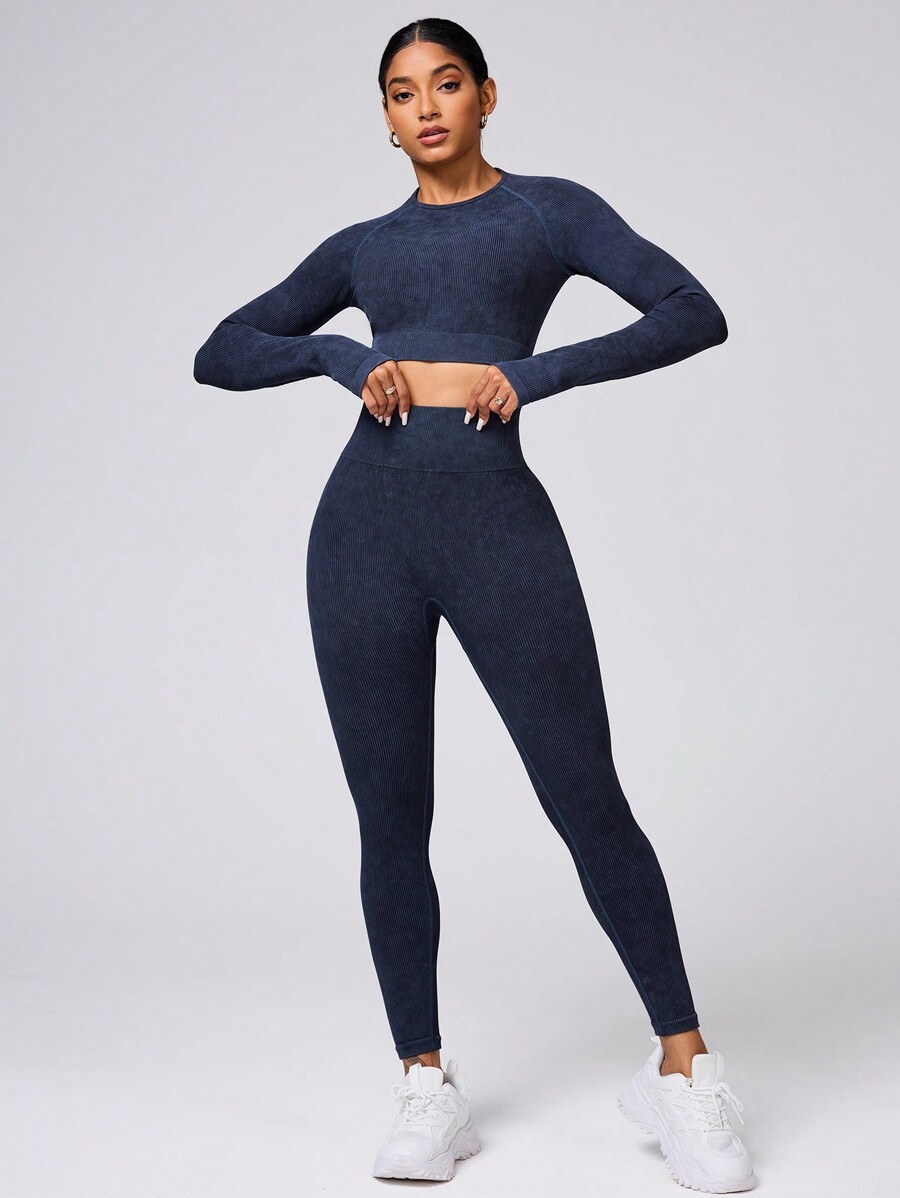 SHEIN Sport Seamluxe Conjunto de ropa deportiva de mujer con pantalón y ...