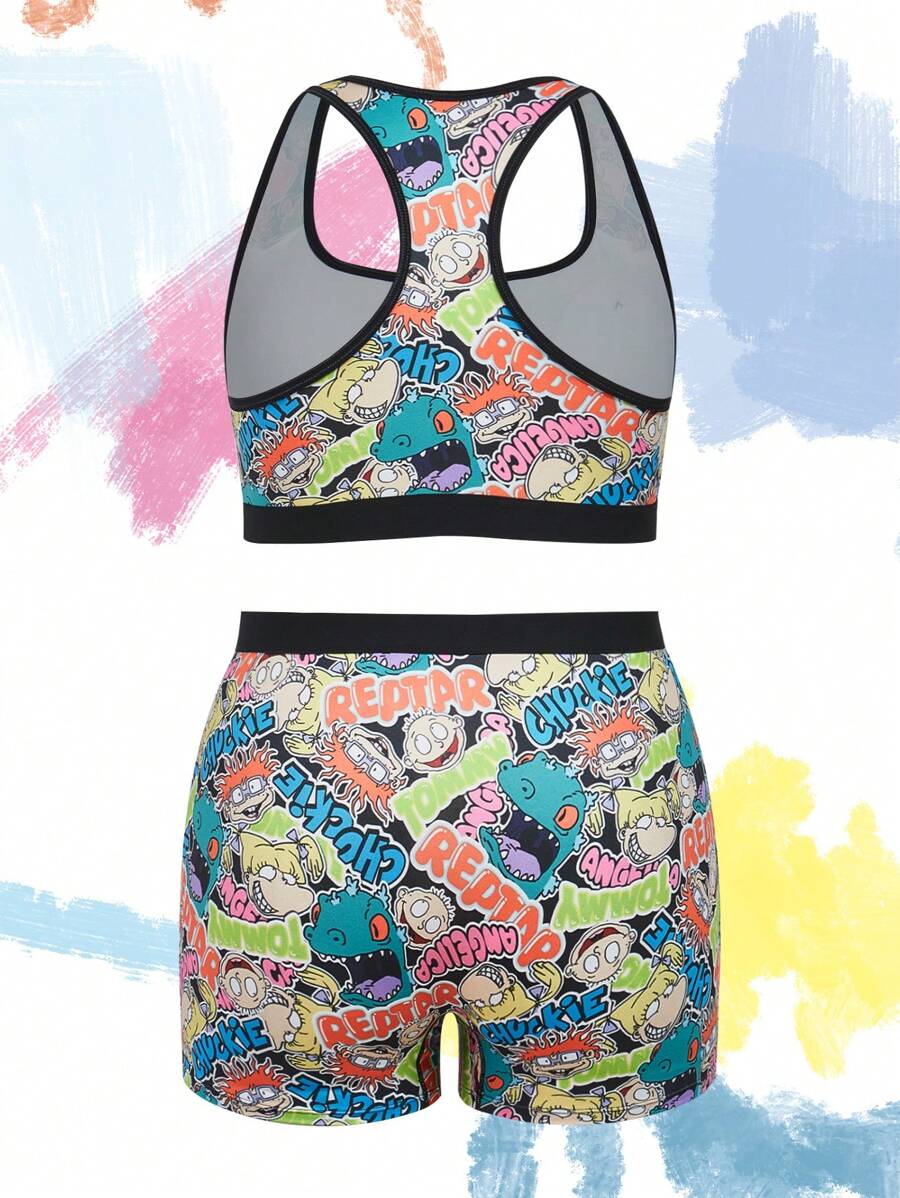 Nick 90s X SHEIN Plus Size Women's Full Print Racerback Bra And Boxy ...