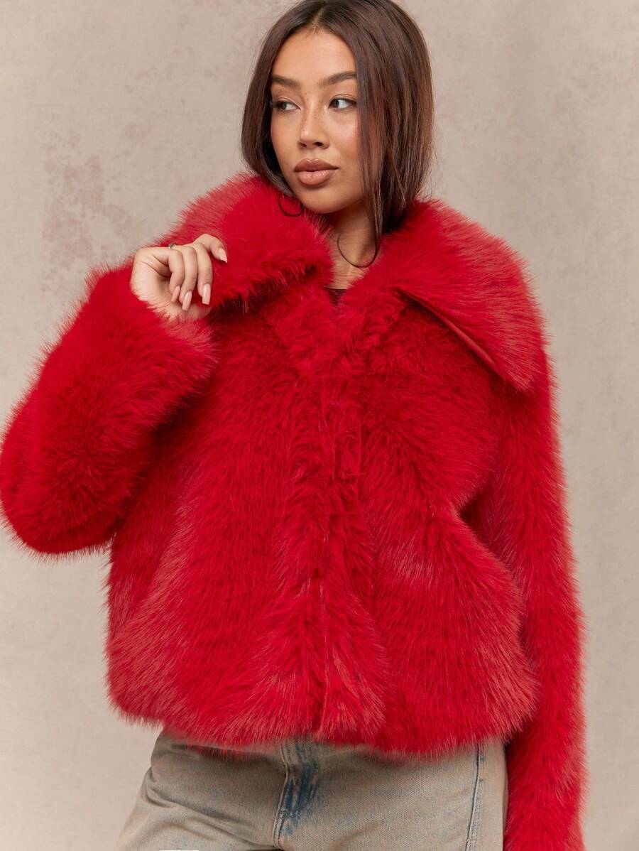 MISSGUIDED Fluffy Long Collar Long Sleeves Coat Winter Wear | SHEIN USA