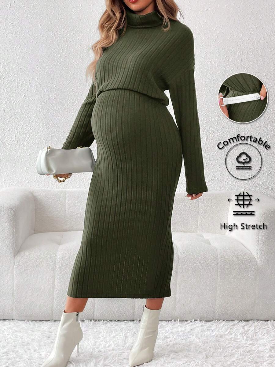 SHEIN 2pcs Maternity Fall Casual Solid Color Turtleneck Long Sleeve Top ...
