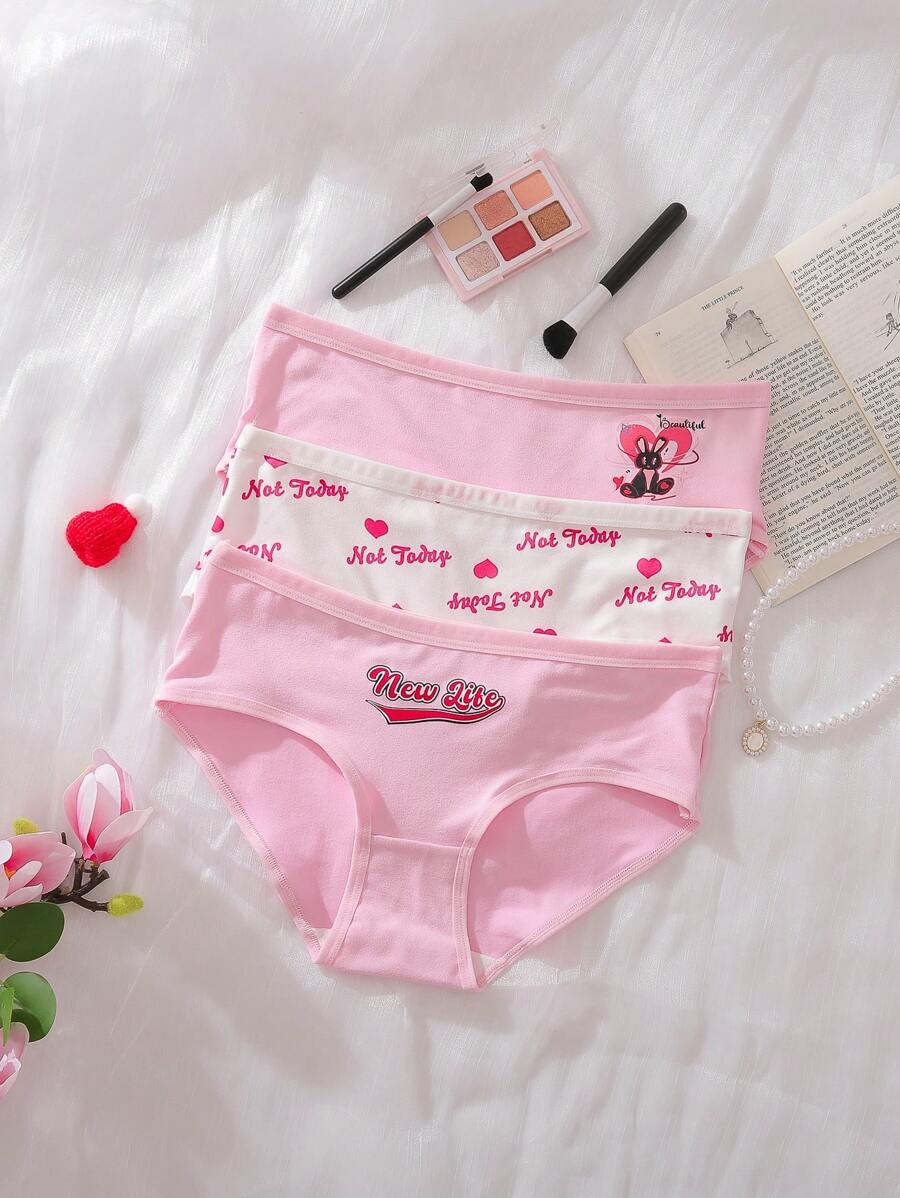 3pcs/Set Girls Cute Rabbit, Heart & Letter Print Briefs Underwear Set ...
