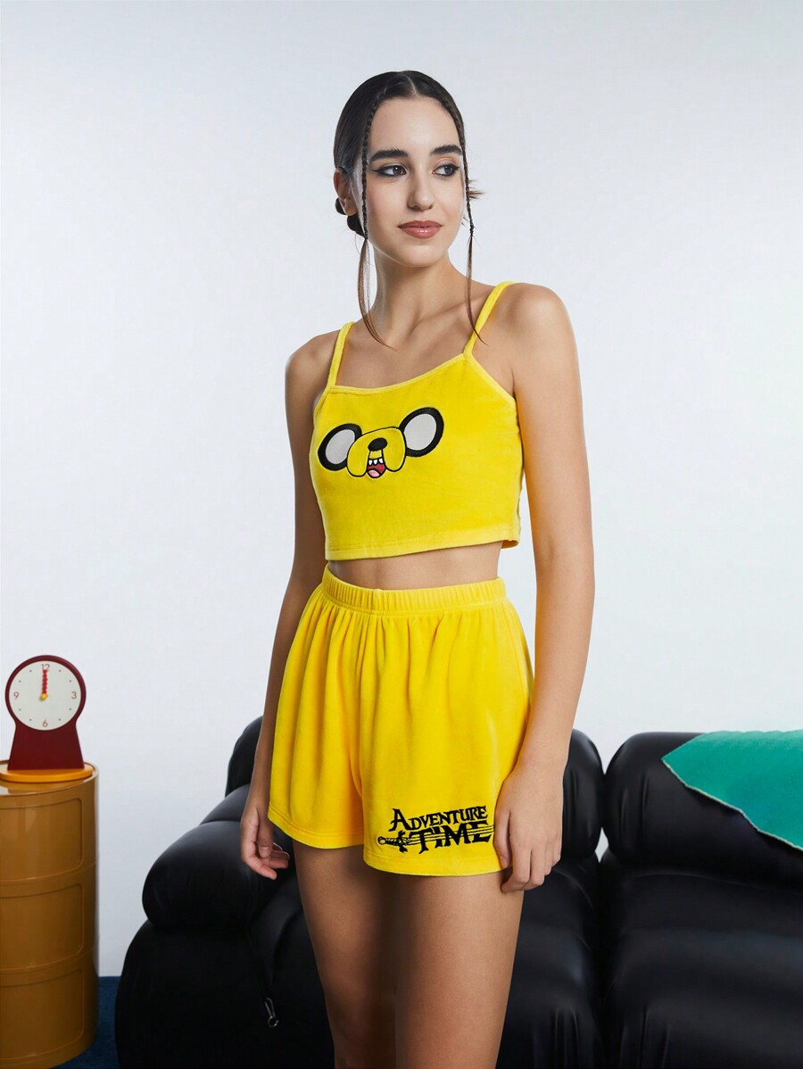 ADVENTURE TIME X SHEIN Conjunto de Pijama Camisa Regata Amarela e ...