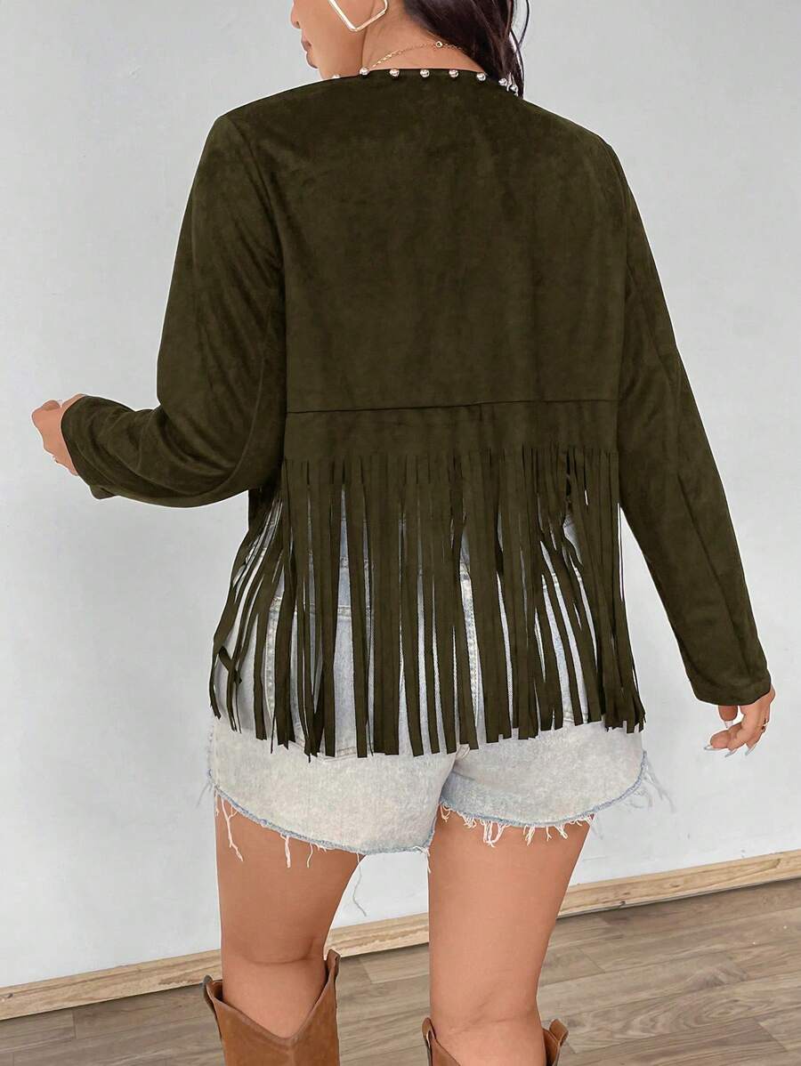 SHEIN Relaxiva Plus Size Women Jacket With Front Middle Beaded Tasseled ...