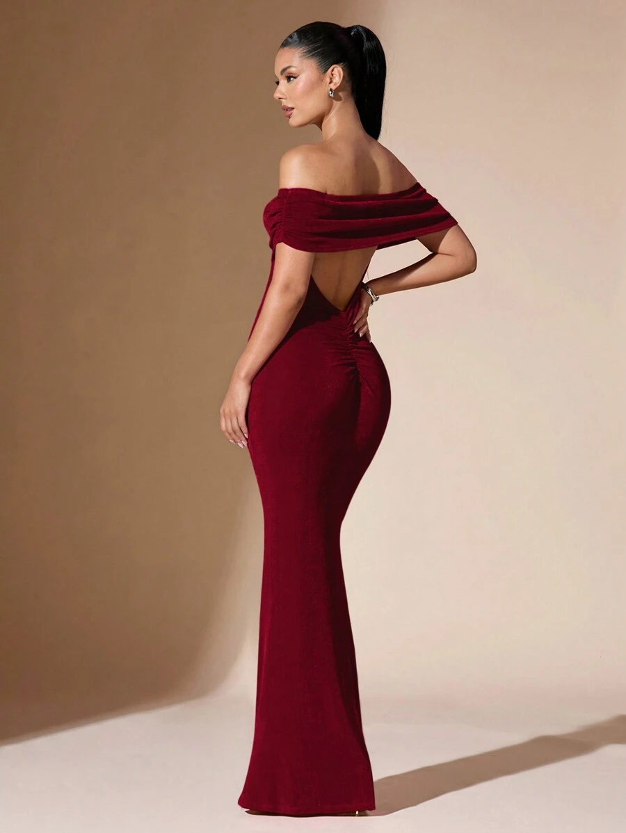 SHEIN BAE Women's Solid Color Off Shoulder Sexy Sheer Elegant Mermaid ...