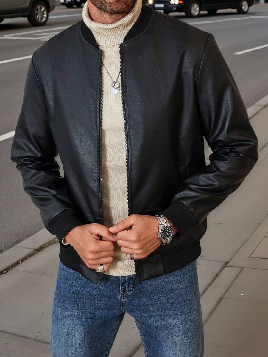 Manfinity Homme 1pc Men's Solid Color Front Zipper Long Sleeve Casual ...