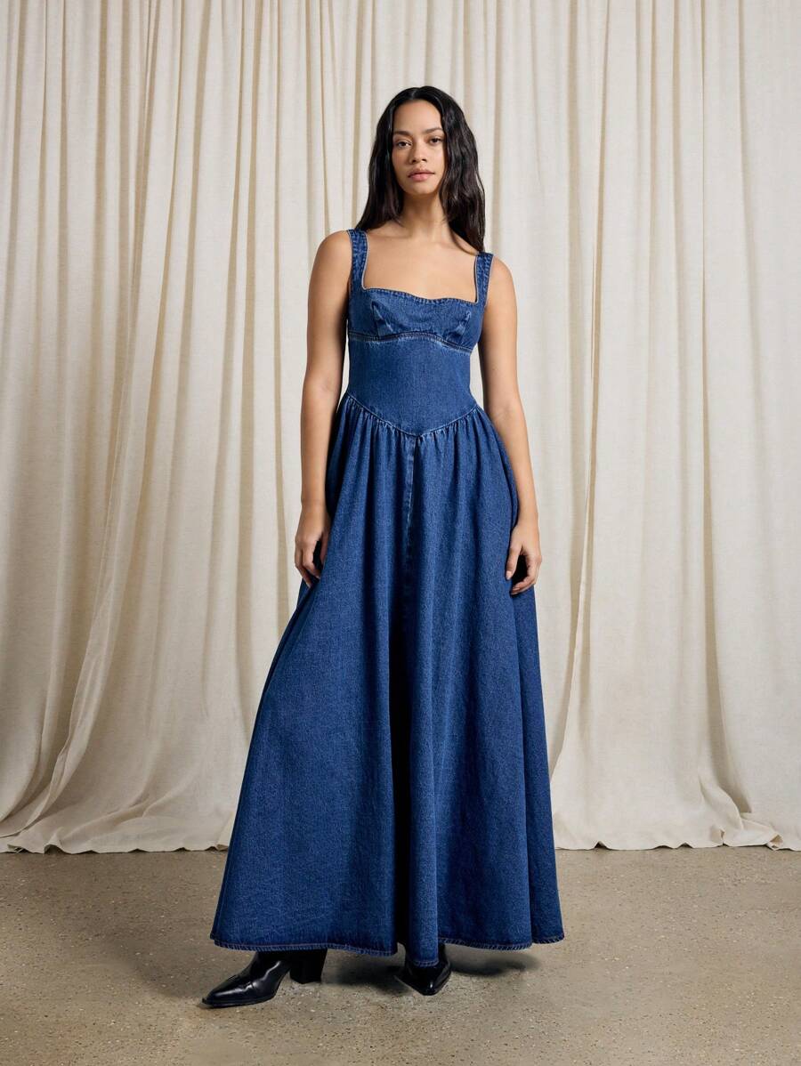 AiiRZ Denim Corset Midi Dress | SHEIN USA