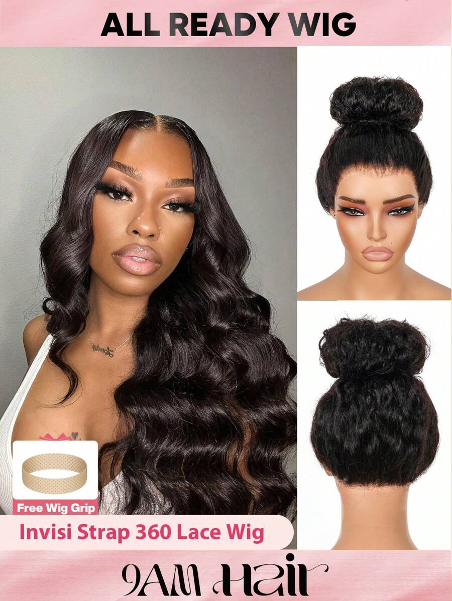 ALL READY WIG شعر طبيعي 100٪ موجي ذو 360 درجة شفاف بدون غراء والجزء الأمامي مصنع مسبقًا ومخصص ...