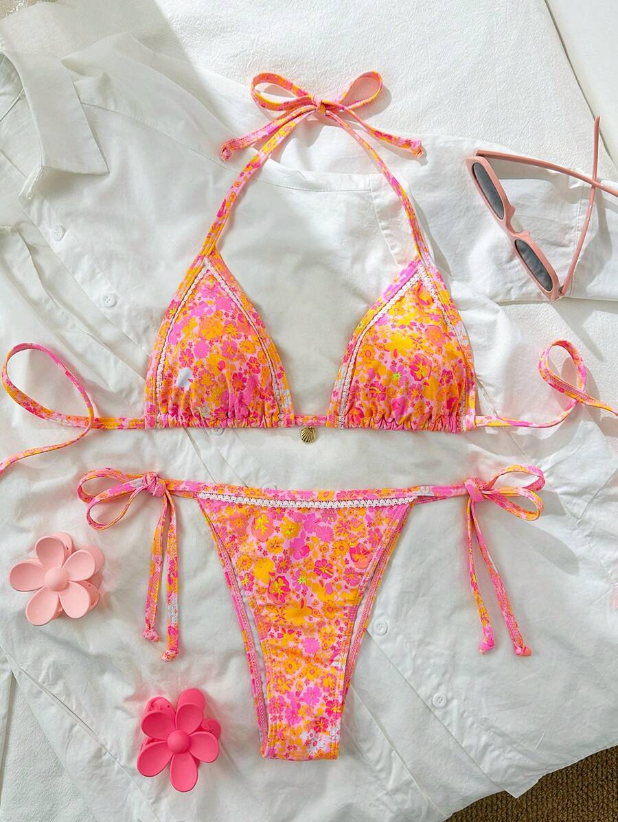 Swim Mod Women's Summer Random Ditsy Floral Spaghetti Strap Frilly Sexy ...