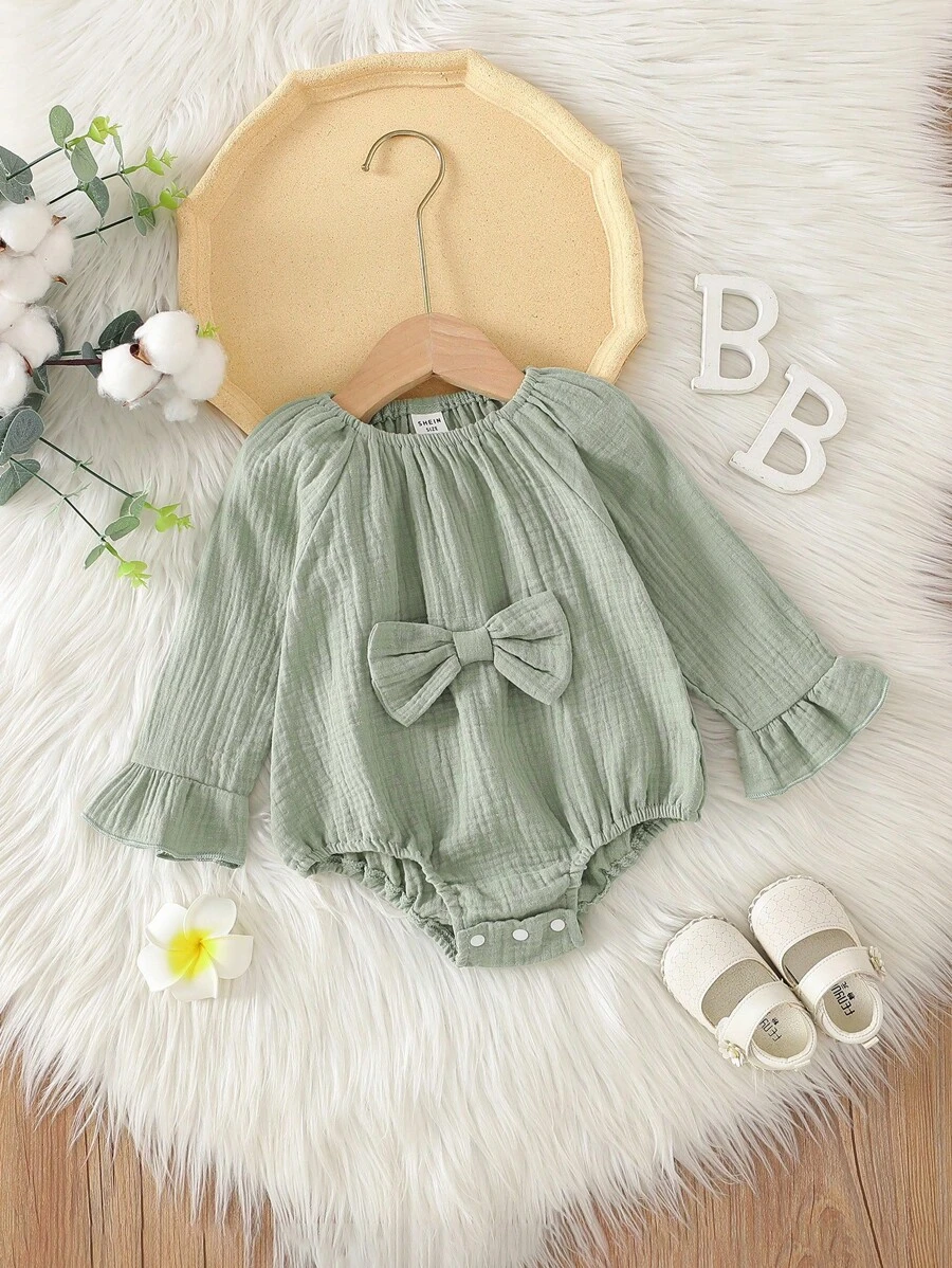 SHEIN Baby Girl Ruffle Bodysuit Fashion Bow Design Cute Sweet Autumn ...