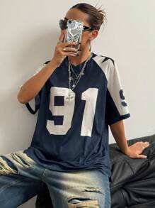 SHEIN PETITE Women's Loose Casual Sports Numeric Print T-Shirt Graphic ...