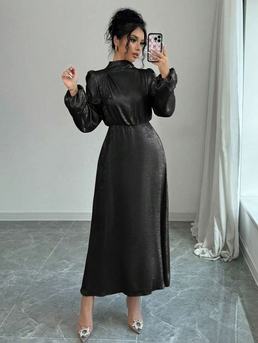 SHEIN Elenzya Vestido Elegante Feminino com Estampa Metalizada e Design ...