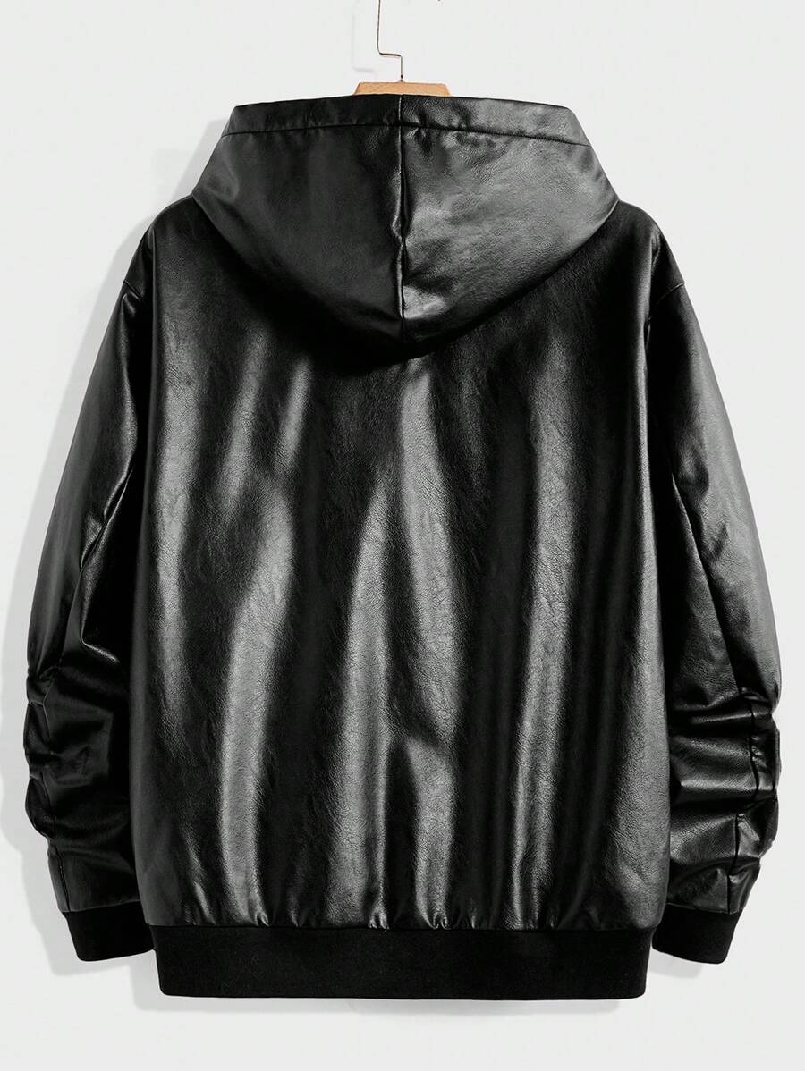 Manfinity Modomio Oversized Men's Zip Up Hooded Teddy Lined PU Leather Jacket | SHEIN USA