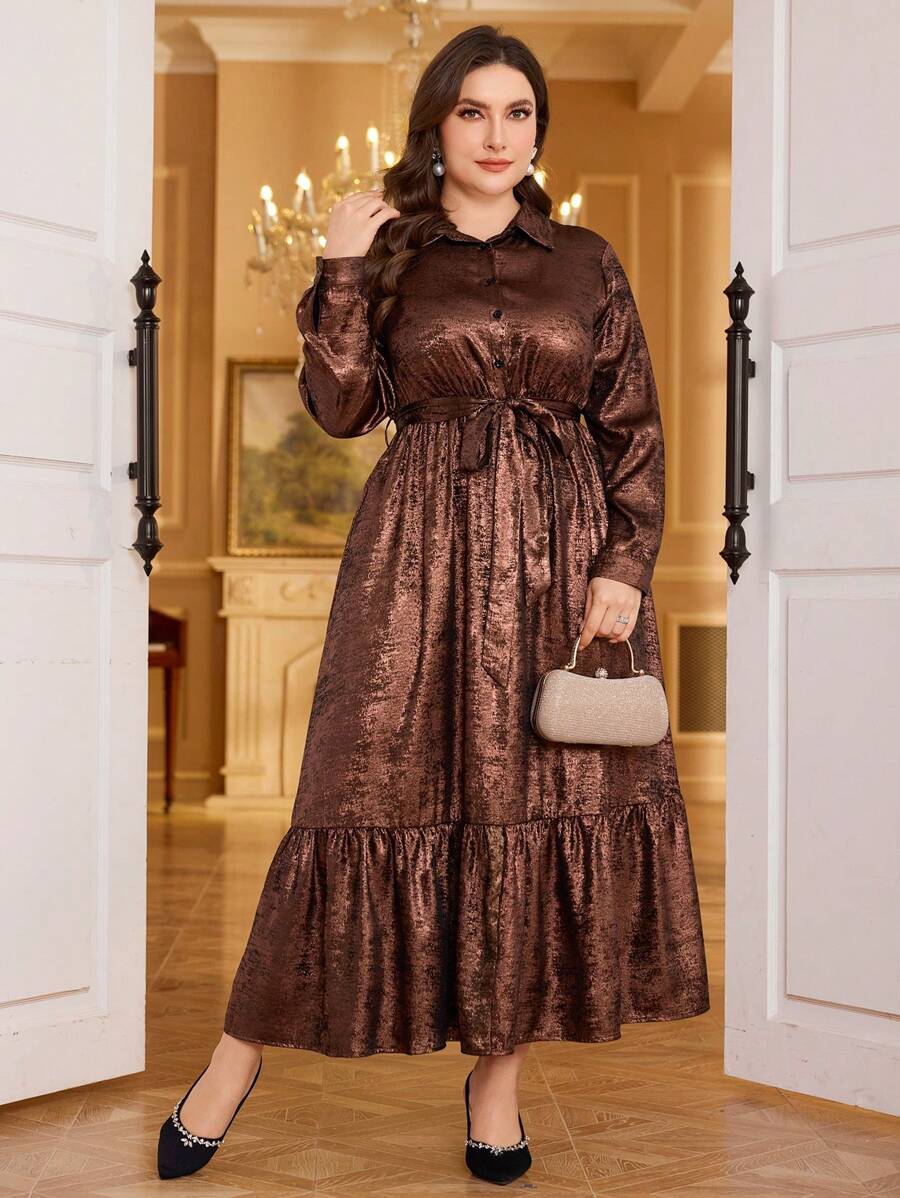 SHEIN Modely Plus Size Velvet Coated Elegant & Luxurious Fashion Dress ...