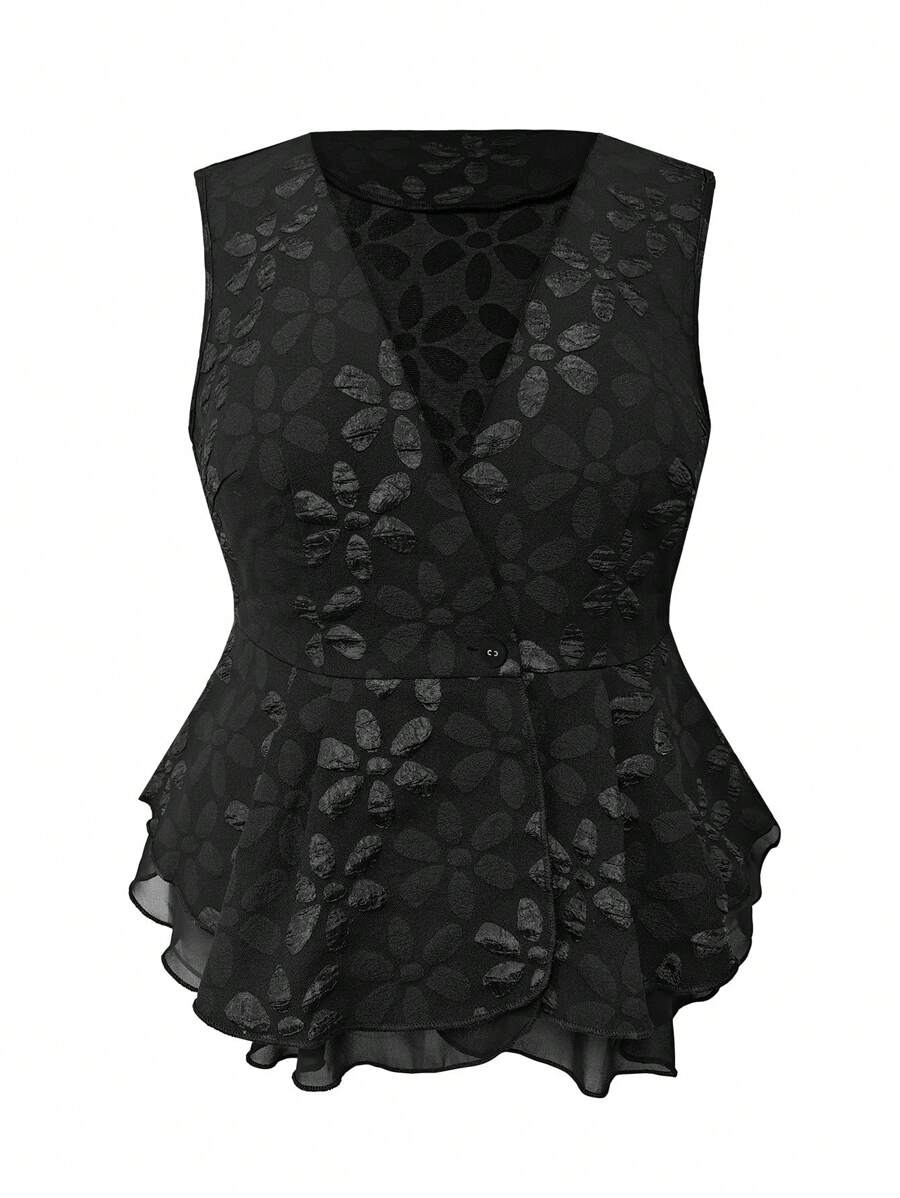 SHEIN Clasi Plus Size Jacquard Weave Cinched Waist Vest, Casual Autumn ...