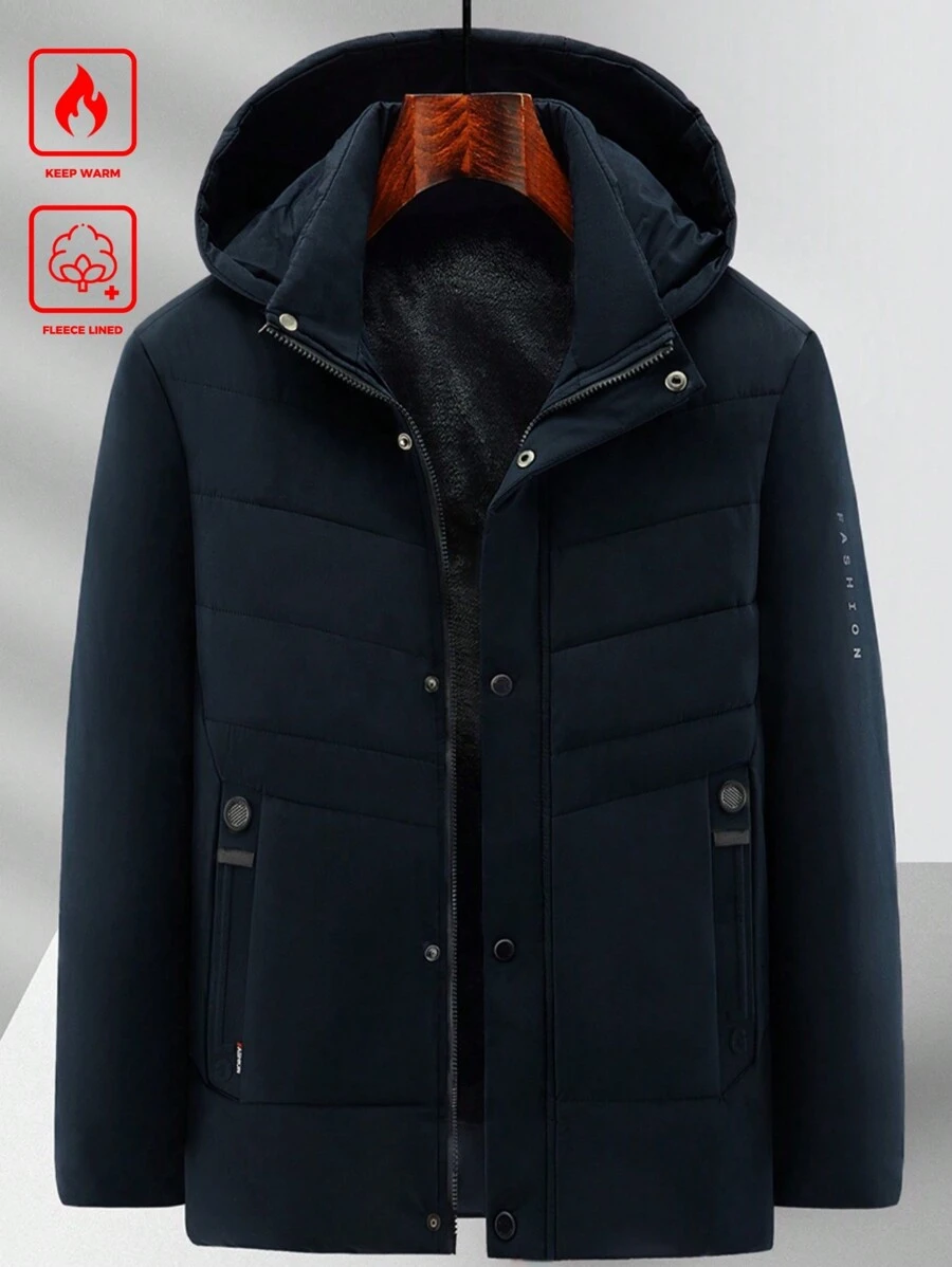 Manfinity Homme Loose Fit Men's Letter Graphic Thermal-Lined Hooded Winter Coat | SHEIN USA