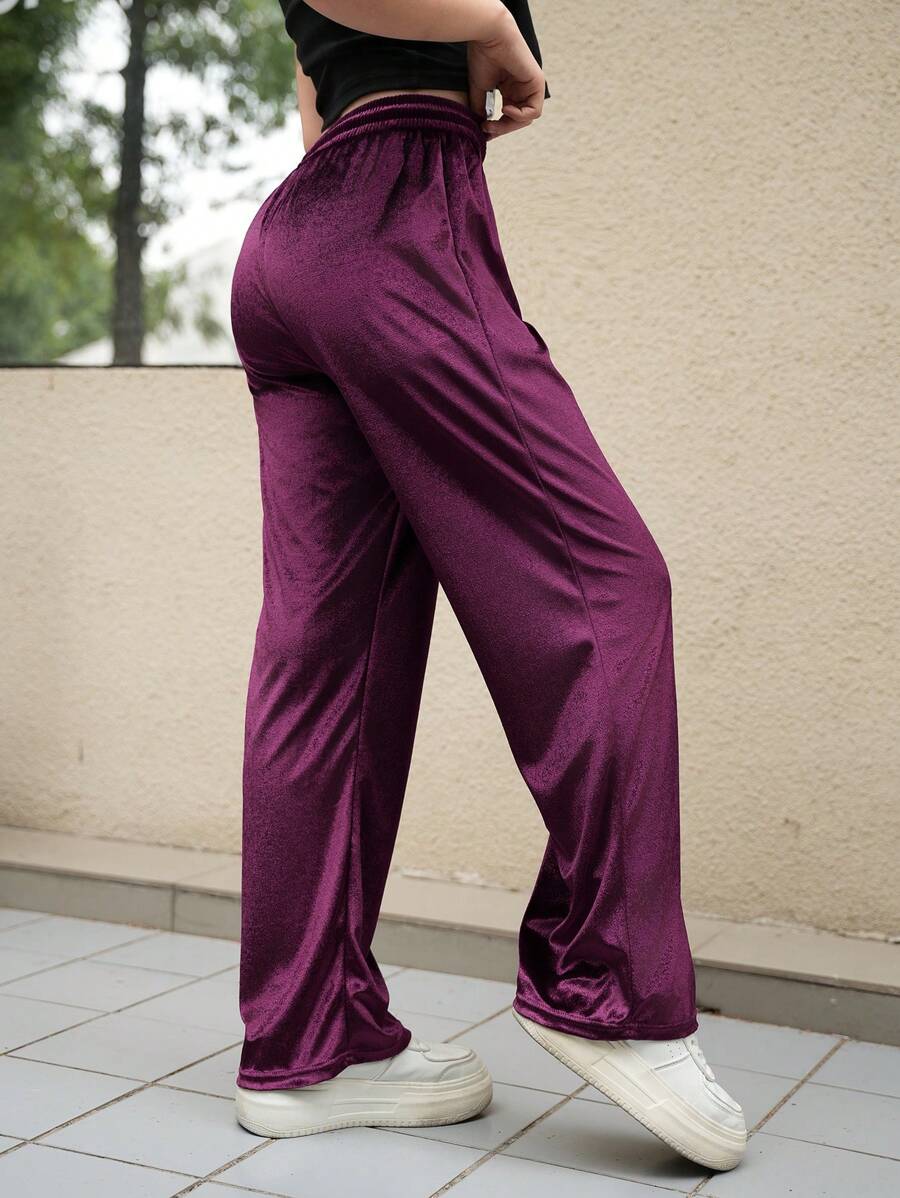 SHEIN 2024 Autumn/Winter Elegant Velvet Casual Pants For Teenage Girls ...