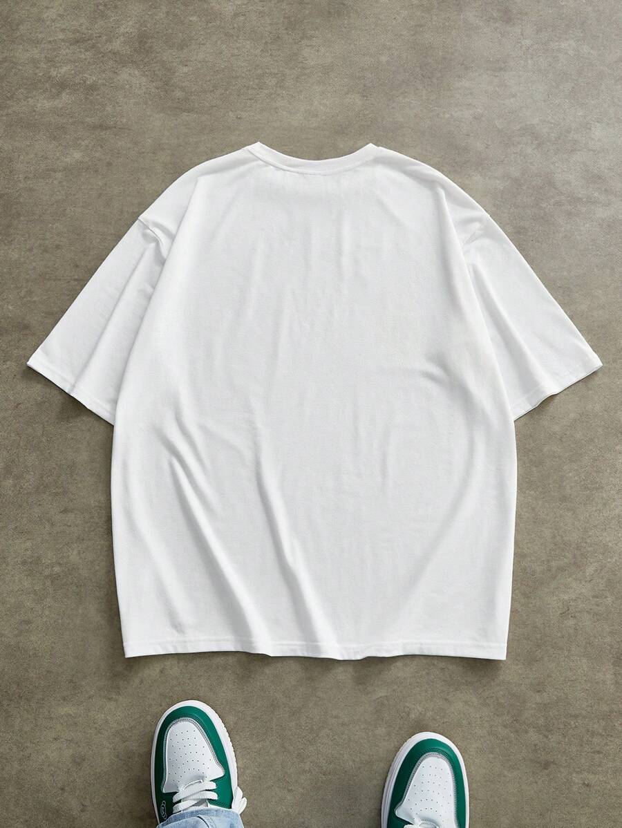 Manfinity EMRG Men's Oversized Street-Style Angel Graphics Loose Dropped Shoulder White T-Shirt ...