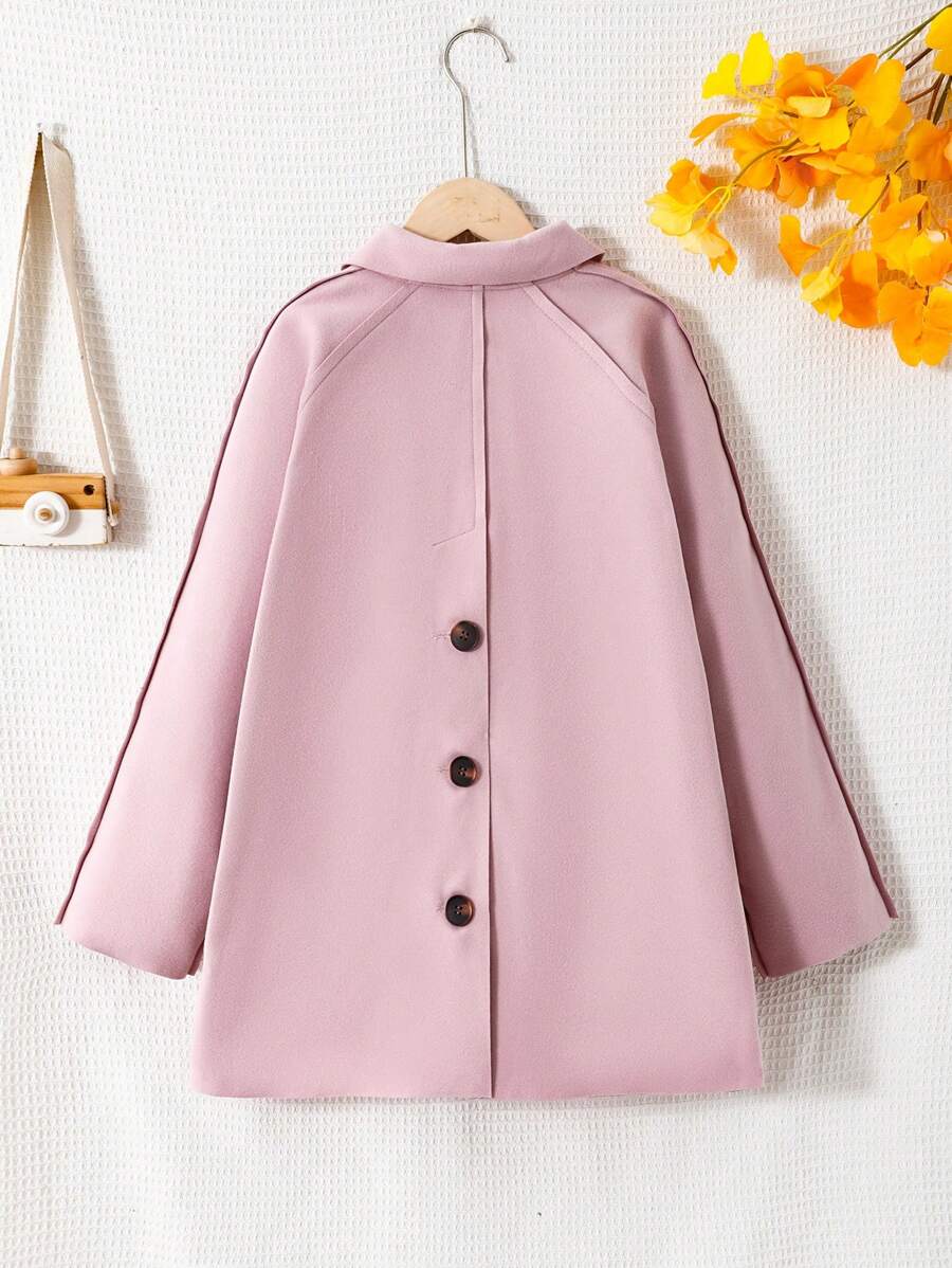 Tween Girl Loose Fit Fold Collar Back Slit Button Inset Sleeve Double ...