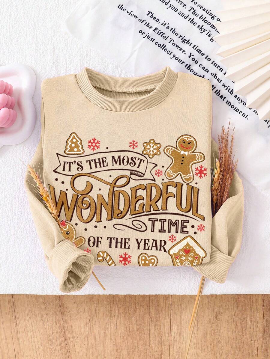 เสื้อกันหนาวแขนยาวคอกลมสบายรูปแบบลาย Gingerbread Man & Snowflake ลาย ...