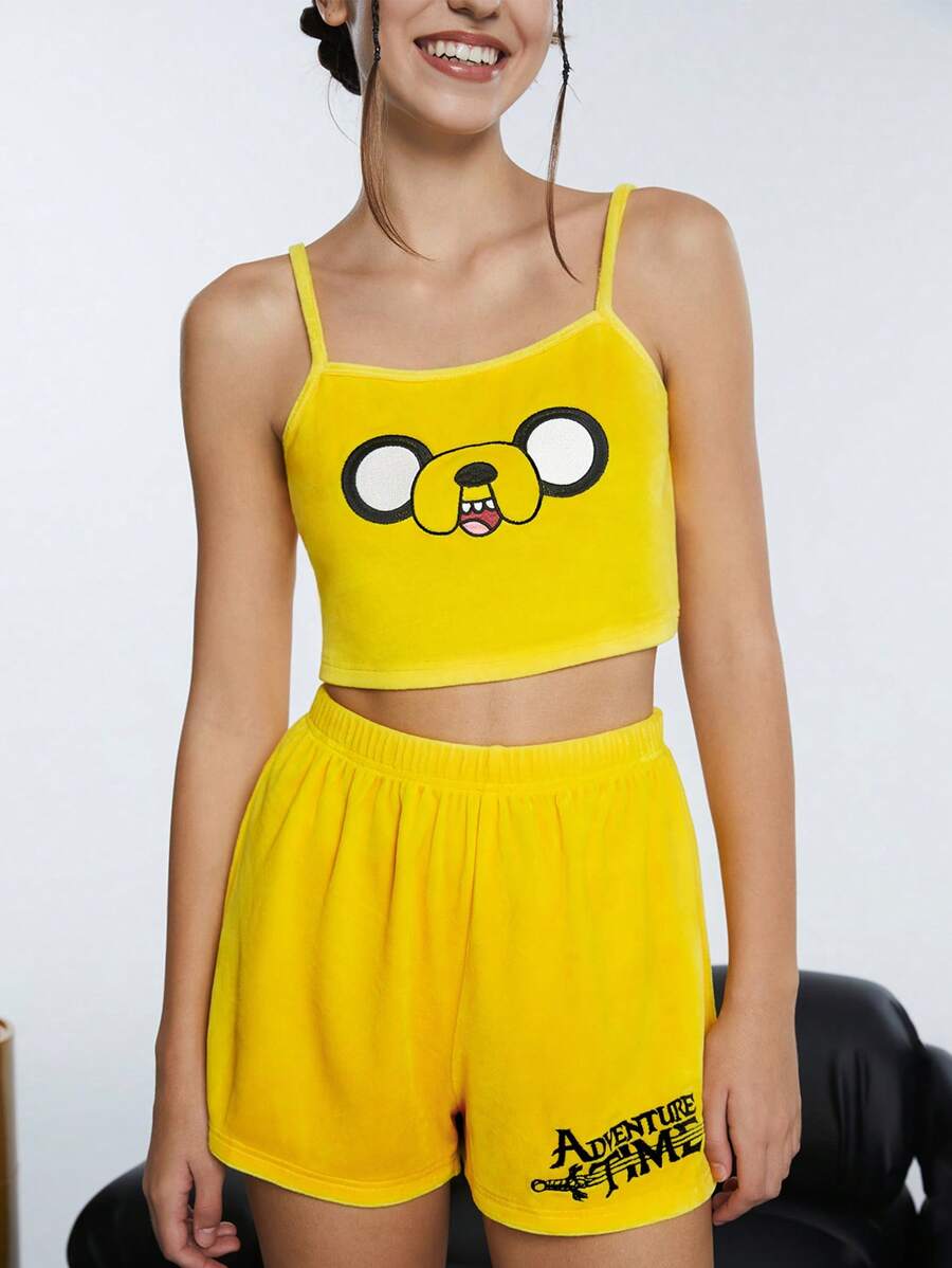 ADVENTURE TIME X SHEIN Conjunto de Pijama Camisa Regata Amarela e ...