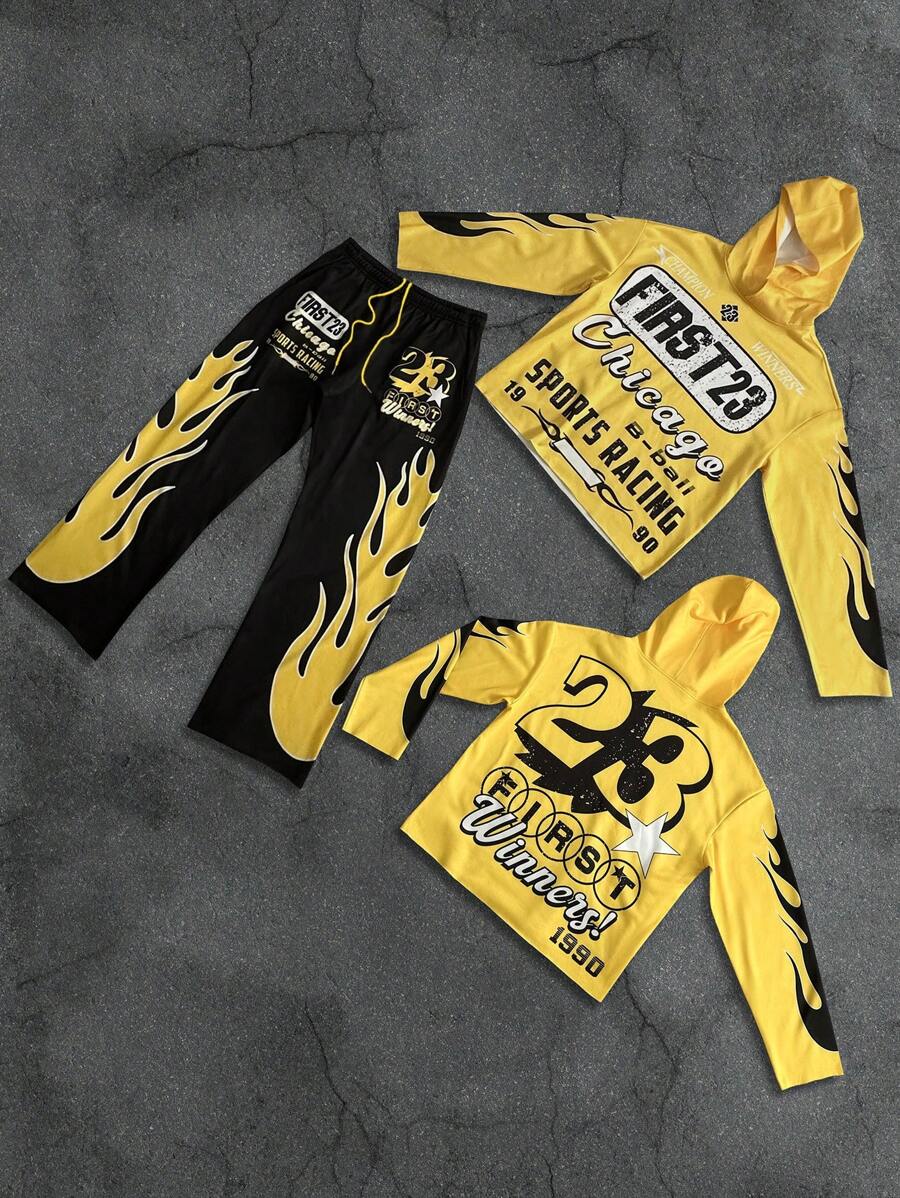 Manfinity EMRG Men's Slogan Print Long Sleeve Hoodie And Sweatpants Set ...